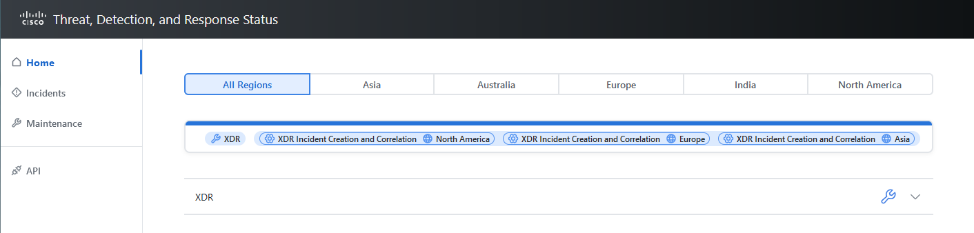 Cisco XDR Service Status Home Page